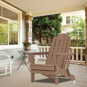 KISUN Folding Adirondack Chair, Hdpe Plastic Patio Chairs are Weather Resistant, Outdoor Fire Pit, Gardens, Decks, Seaside, Porch Garden (Teak)