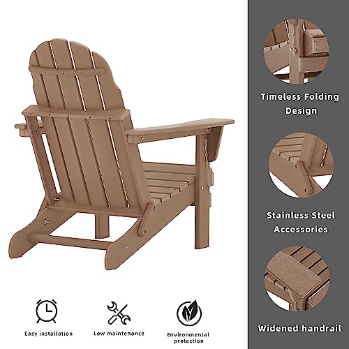 KISUN Folding Adirondack Chair, Hdpe Plastic Patio Chairs are Weather Resistant, Outdoor Fire Pit, Gardens, Decks, Seaside, Porch Garden (Teak)