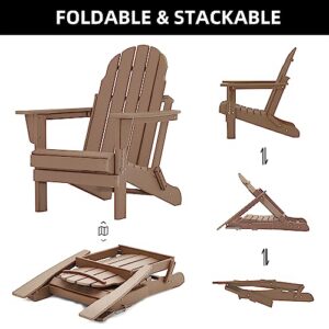 KISUN Folding Adirondack Chair, Hdpe Plastic Patio Chairs are Weather Resistant, Outdoor Fire Pit, Gardens, Decks, Seaside, Porch Garden (Teak)