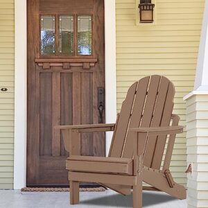 KISUN Folding Adirondack Chair, Hdpe Plastic Patio Chairs are Weather Resistant, Outdoor Fire Pit, Gardens, Decks, Seaside, Porch Garden (Teak)