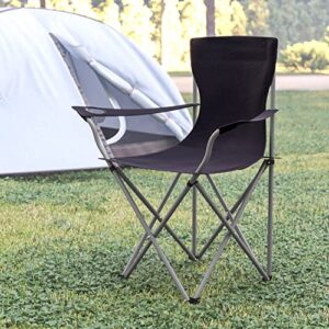 flash furniture portable folding camping and sports chair with armrest cupholder - portable black indoor/outdoor fishing chair - extra wide carry bag