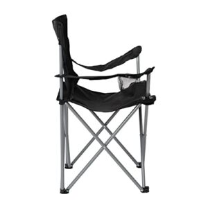 Flash Furniture Portable Folding Camping and Sports Chair with Armrest Cupholder - Portable Black Indoor/Outdoor Fishing Chair - Extra Wide Carry Bag