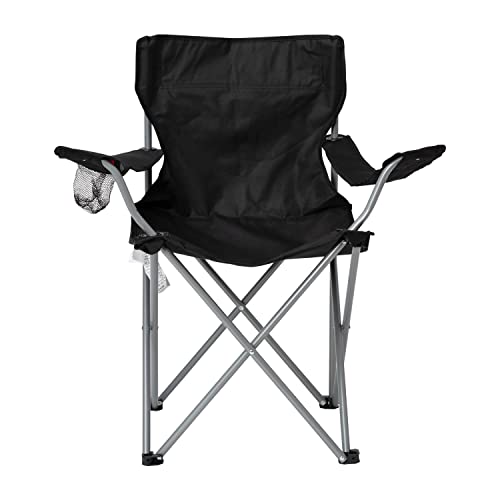 Flash Furniture Portable Folding Camping and Sports Chair with Armrest Cupholder - Portable Black Indoor/Outdoor Fishing Chair - Extra Wide Carry Bag