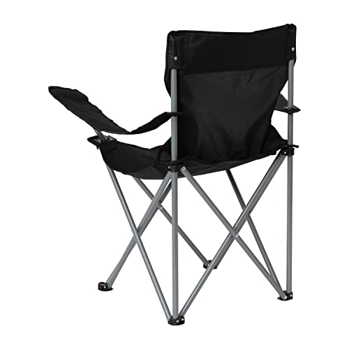 Flash Furniture Portable Folding Camping and Sports Chair with Armrest Cupholder - Portable Black Indoor/Outdoor Fishing Chair - Extra Wide Carry Bag