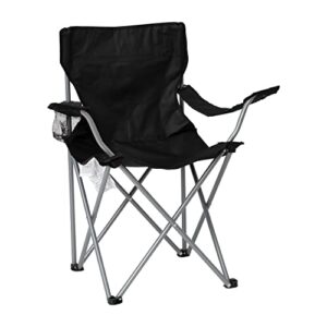 Flash Furniture Portable Folding Camping and Sports Chair with Armrest Cupholder - Portable Black Indoor/Outdoor Fishing Chair - Extra Wide Carry Bag