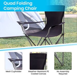 Flash Furniture Portable Folding Camping and Sports Chair with Armrest Cupholder - Portable Black Indoor/Outdoor Fishing Chair - Extra Wide Carry Bag