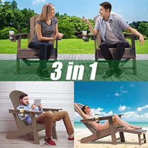 TORVA Folding Adirondack Chair Lawn Outdoor Fire Pit Chairs Adirondack Chairs Weather Resistant/Adirondack Retractable Ottoman（Brown Color）