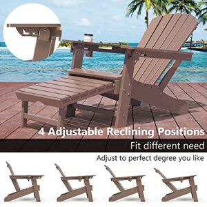 TORVA Folding Adirondack Chair Lawn Outdoor Fire Pit Chairs Adirondack Chairs Weather Resistant/Adirondack Retractable Ottoman（Brown Color）