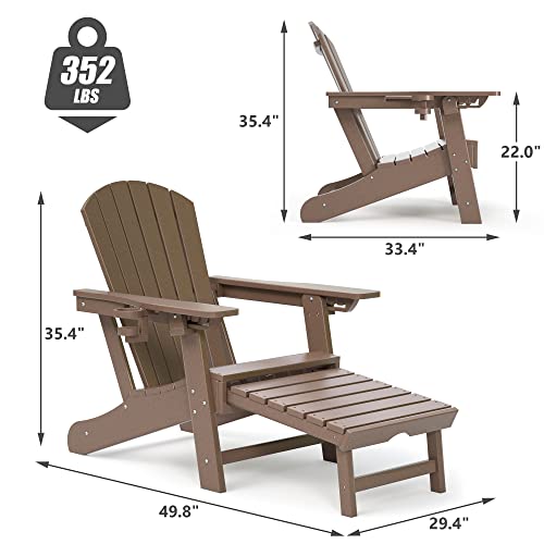 TORVA Folding Adirondack Chair Lawn Outdoor Fire Pit Chairs Adirondack Chairs Weather Resistant/Adirondack Retractable Ottoman（Brown Color）