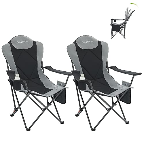 Aohanoi Camping Chairs, Camping Chairs 2 Pack Camp Chairs for Heavy People with Adjustable Angled Backrest, Outdoor Folding Camping Chairs, Folding Chairs for Outside, 350lbs (2 Pcs, Black)