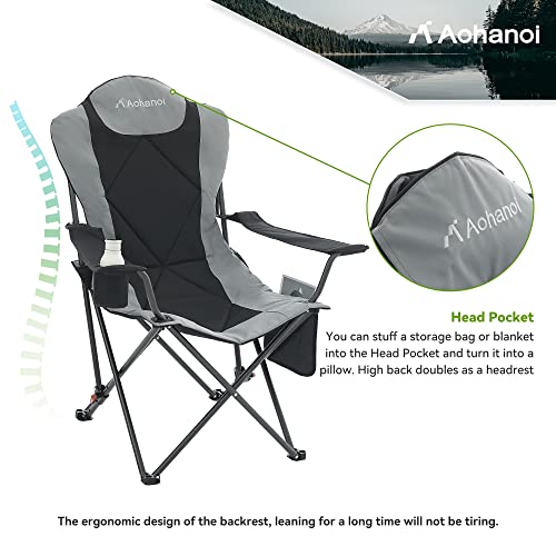 Aohanoi Camping Chairs, Camping Chairs 2 Pack Camp Chairs for Heavy People with Adjustable Angled Backrest, Outdoor Folding Camping Chairs, Folding Chairs for Outside, 350lbs (2 Pcs, Black)