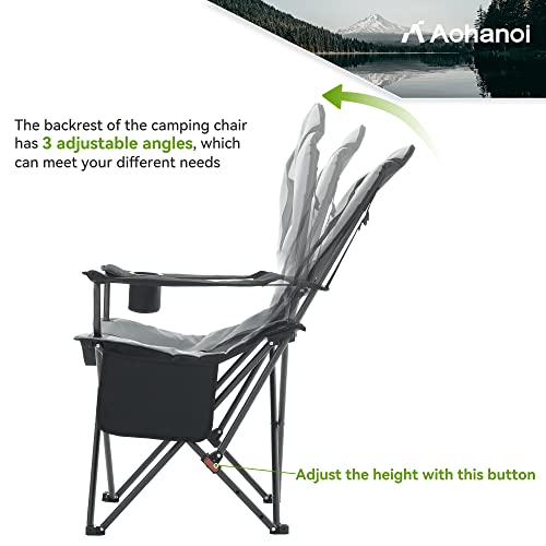 Aohanoi Camping Chairs, Camping Chairs 2 Pack Camp Chairs for Heavy People with Adjustable Angled Backrest, Outdoor Folding Camping Chairs, Folding Chairs for Outside, 350lbs (2 Pcs, Black)