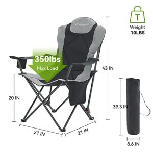 Aohanoi Camping Chairs, Camping Chairs 2 Pack Camp Chairs for Heavy People with Adjustable Angled Backrest, Outdoor Folding Camping Chairs, Folding Chairs for Outside, 350lbs (2 Pcs, Black)