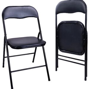 Signature Pack of 2 (Fabric/Vinyl) Steel Frame Metal Foam Padded Folding Chairs, Black