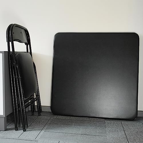 Signature Pack of 2 (Fabric/Vinyl) Steel Frame Metal Foam Padded Folding Chairs, Black