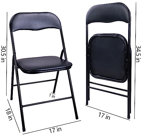 Signature Pack of 2 (Fabric/Vinyl) Steel Frame Metal Foam Padded Folding Chairs, Black