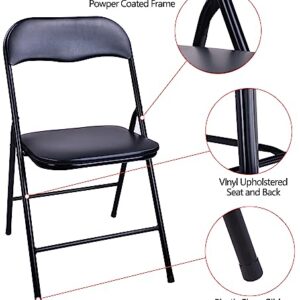 Signature Pack of 2 (Fabric/Vinyl) Steel Frame Metal Foam Padded Folding Chairs, Black