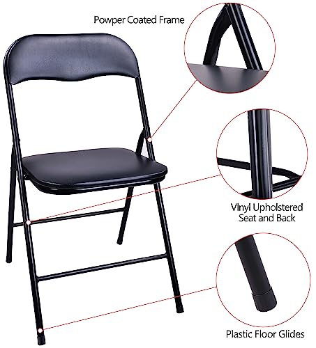 Signature Pack of 2 (Fabric/Vinyl) Steel Frame Metal Foam Padded Folding Chairs, Black