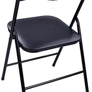 Signature Pack of 2 (Fabric/Vinyl) Steel Frame Metal Foam Padded Folding Chairs, Black