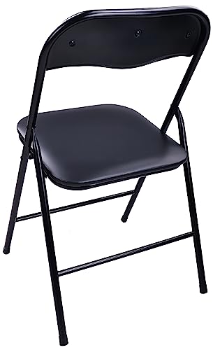 Signature Pack of 2 (Fabric/Vinyl) Steel Frame Metal Foam Padded Folding Chairs, Black