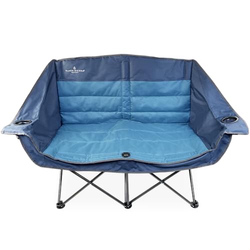 Black Sierra Doublewide Padded Camping Sofa, Camping Couch, Camping Loveseat, Comfortable Padded Heavy Duty Camp Chair, Beach Chari, Comes with Dual Cupholders and Carry Bag, Perfect for Patio or Deck