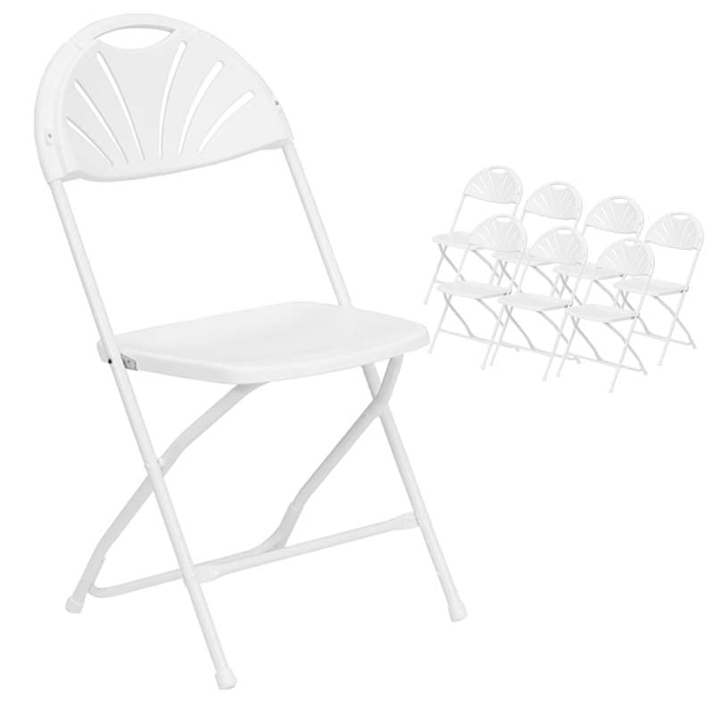 TentandTable Fan Back Heavy Duty Stackable Folding Chairs | White | 300-Pound Capacity | for Events, Banquets, Parties, and Weddings | 8 Pack