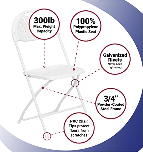 TentandTable Fan Back Heavy Duty Stackable Folding Chairs | White | 300-Pound Capacity | for Events, Banquets, Parties, and Weddings | 8 Pack