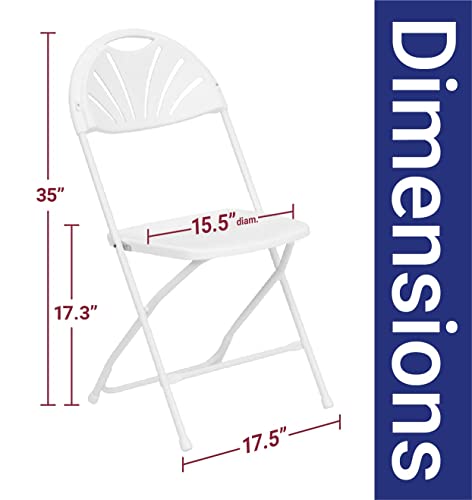 TentandTable Fan Back Heavy Duty Stackable Folding Chairs | White | 300-Pound Capacity | for Events, Banquets, Parties, and Weddings | 8 Pack