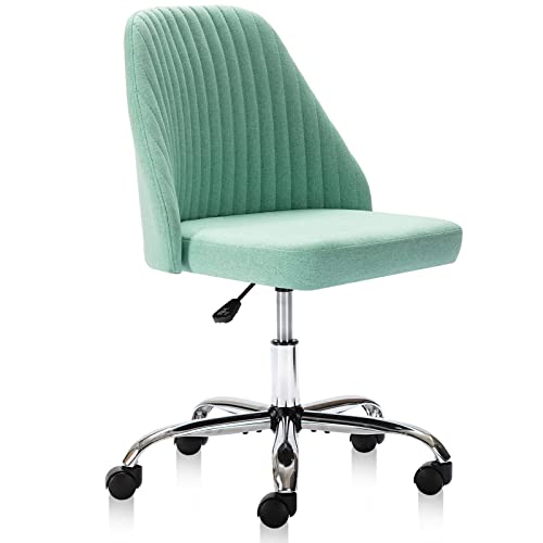 Armless Office Chair Cute Desk Chair, Modern Fabric Home Office Desk Chairs with Wheels Adjustable Swivel Task Computer Vanity Chair for Small Spaces