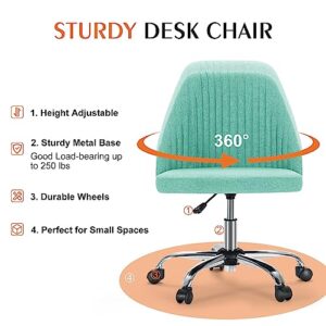 Armless Office Chair Cute Desk Chair, Modern Fabric Home Office Desk Chairs with Wheels Adjustable Swivel Task Computer Vanity Chair for Small Spaces