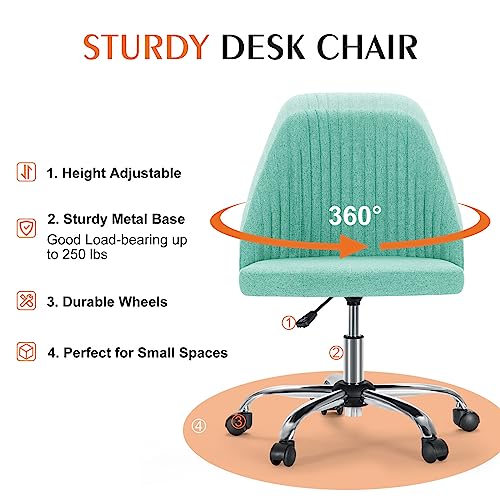 Armless Office Chair Cute Desk Chair, Modern Fabric Home Office Desk Chairs with Wheels Adjustable Swivel Task Computer Vanity Chair for Small Spaces