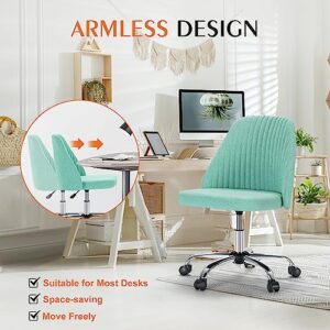 Armless Office Chair Cute Desk Chair, Modern Fabric Home Office Desk Chairs with Wheels Adjustable Swivel Task Computer Vanity Chair for Small Spaces