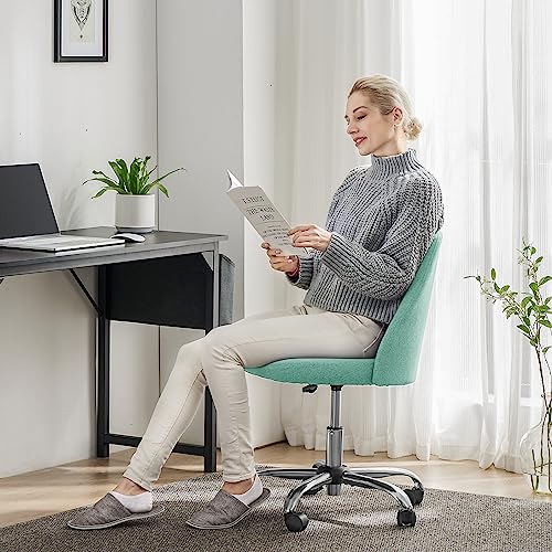 Armless Office Chair Cute Desk Chair, Modern Fabric Home Office Desk Chairs with Wheels Adjustable Swivel Task Computer Vanity Chair for Small Spaces