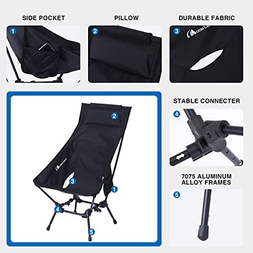 MOON LENCE Camping Chairs for Adults, Adjustable Oversize Beach Chair Lawn Chair with High Back - Large Capacity, Heavy Duty - Backpacking Chair Folding Chair for Hiking Fishing