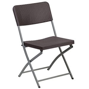 Flash Furniture 6 Pack HERCULES Series Brown Rattan Plastic Folding Chair with Gray Frame