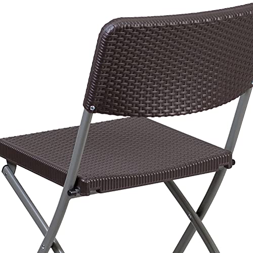 Flash Furniture 6 Pack HERCULES Series Brown Rattan Plastic Folding Chair with Gray Frame