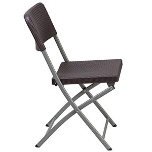 Flash Furniture 6 Pack HERCULES Series Brown Rattan Plastic Folding Chair with Gray Frame