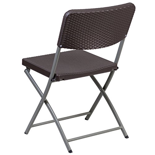 Flash Furniture 6 Pack HERCULES Series Brown Rattan Plastic Folding Chair with Gray Frame