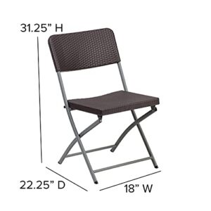 Flash Furniture 6 Pack HERCULES Series Brown Rattan Plastic Folding Chair with Gray Frame