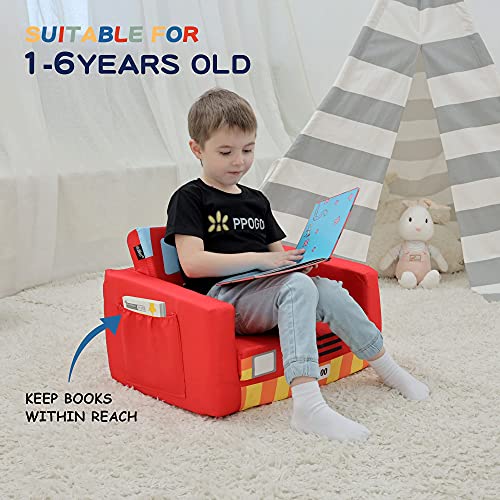 MallBest Kids Sofas Children's Sofa Bed Baby's Upholstered Couch Sleepover Chair Flipout Open Recliner(Red/Fire Truck)