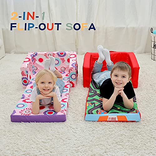 MallBest Kids Sofas Children's Sofa Bed Baby's Upholstered Couch Sleepover Chair Flipout Open Recliner(Red/Fire Truck)