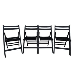 DSHADE Folding Chair Slatted Wood Folding Special Event Chair Folding Chair Foldable Style Party Chairs Set of 4 Outdoor/Indoor (Black)