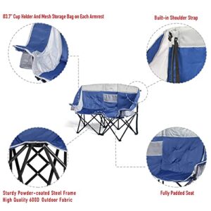 SUNNYFEEL Folding Double Camping Chair, Portable Duo Loveseat Chair, Padded Foldable Lawn Chairs with Cup Holder for Beach/Outdoor/Travel/Picnic, Fold Up Camp Chairs for Adults Heavy Duty 2 Person