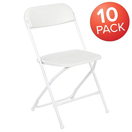 EMMA + OLIVER Set of 10 White Stackable Folding Plastic Chairs - 650 LB Weight Capacity