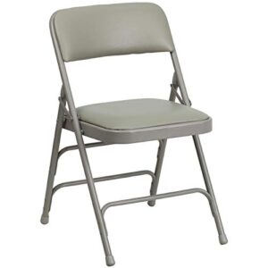 Flash Furniture HERCULES Series Curved Triple Braced & Double Hinged Gray Vinyl Metal Folding Chair