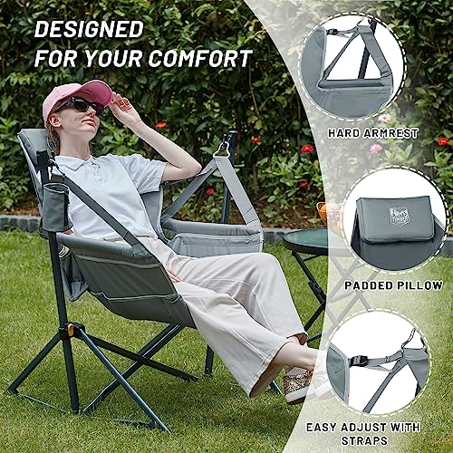 TIMBER RIDGE Hammock Camping Chair with Adjustable Backrest, Heavy Duty Folding Hammock Chair Supports 300lbs, Portable Hammock Chair for Camping, Travelling and Patio, Grey