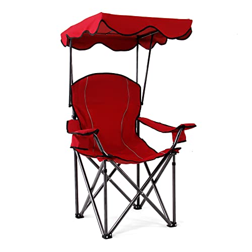 LET'S CAMP Camp Chair with Shade Canopy Folding Camping Recliner Chair with Carry Bag for Outdoor Camping Hiking Beach, Heavy Duty 350 LBS