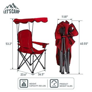 LET'S CAMP Camp Chair with Shade Canopy Folding Camping Recliner Chair with Carry Bag for Outdoor Camping Hiking Beach, Heavy Duty 350 LBS