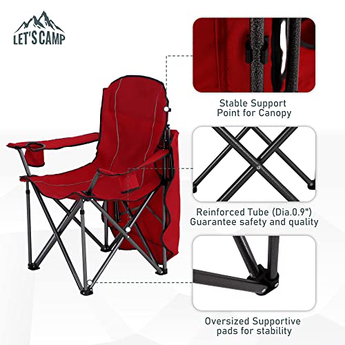 LET'S CAMP Camp Chair with Shade Canopy Folding Camping Recliner Chair with Carry Bag for Outdoor Camping Hiking Beach, Heavy Duty 350 LBS