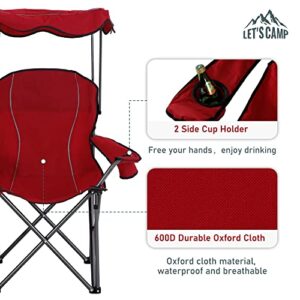 LET'S CAMP Camp Chair with Shade Canopy Folding Camping Recliner Chair with Carry Bag for Outdoor Camping Hiking Beach, Heavy Duty 350 LBS